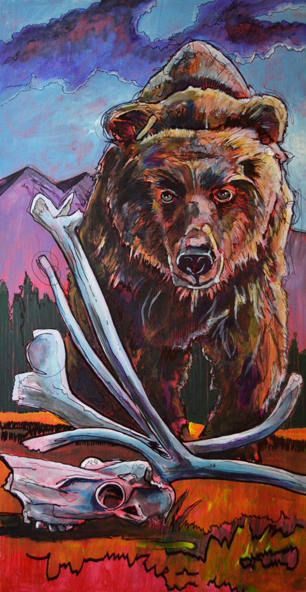 Grizzly-with-CAribou-Skull | Ed Anderson Art